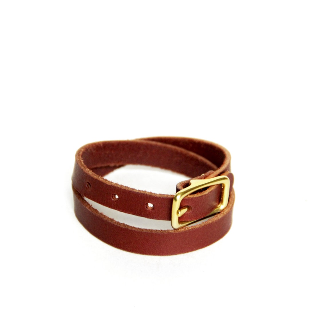 Double Wrap Basic Buckle Bracelet -- Chestnut Leather - Etsy