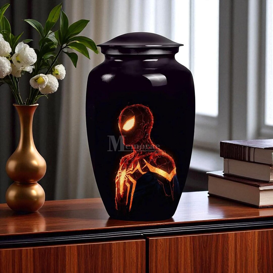 Superhero Cremation Urn for Ashes – Red & Black Masked Hero Memorial ...