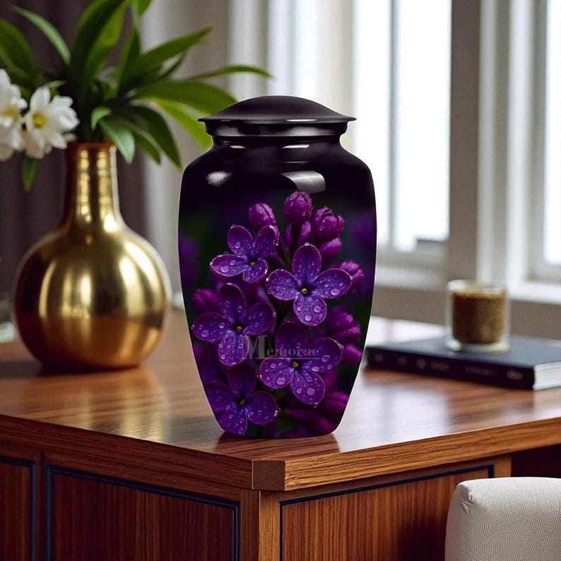 Purple Lilac Flower Cremation Urn for Human Ashes Floral Memorial Urn ...
