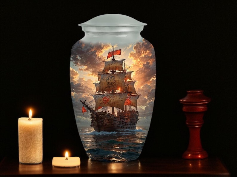 Pirate Ship Cremation Urn for Ashes – Ocean Sunset Memorial Urn ...