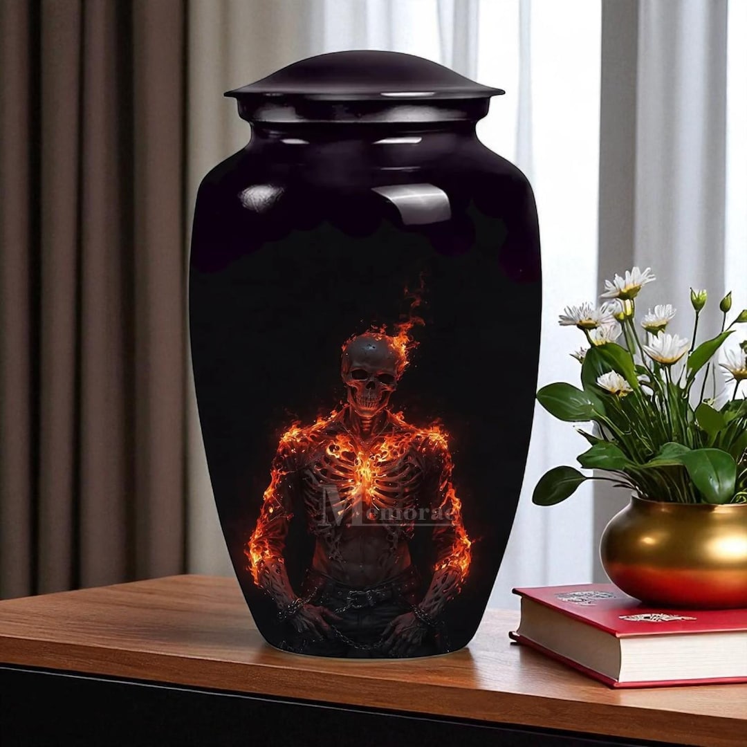 Flaming Skeleton Cremation Urn for Human Ashes Fire Spirit Memorial Urn ...