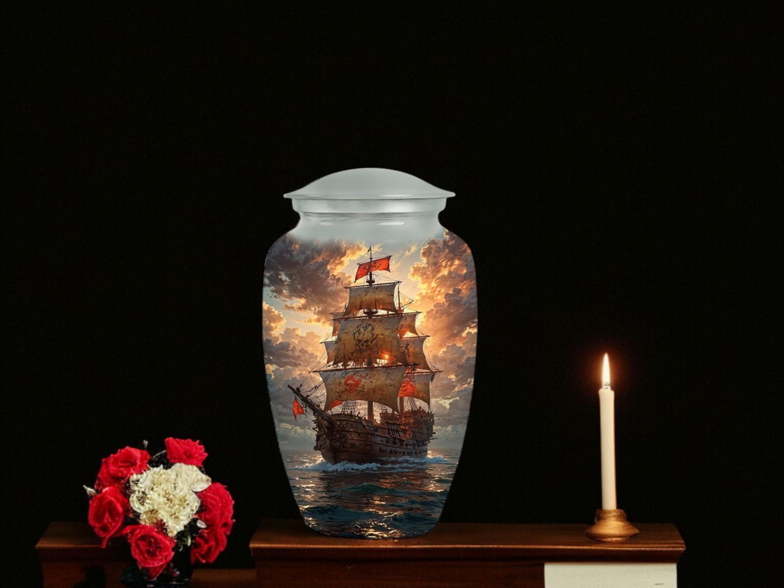 Pirate Ship Cremation Urn for Ashes – Ocean Sunset Memorial Urn ...