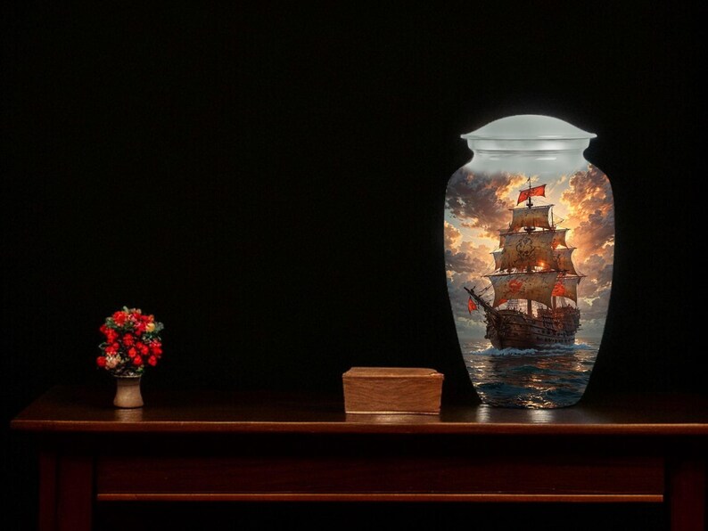 Pirate Ship Cremation Urn for Ashes – Ocean Sunset Memorial Urn ...