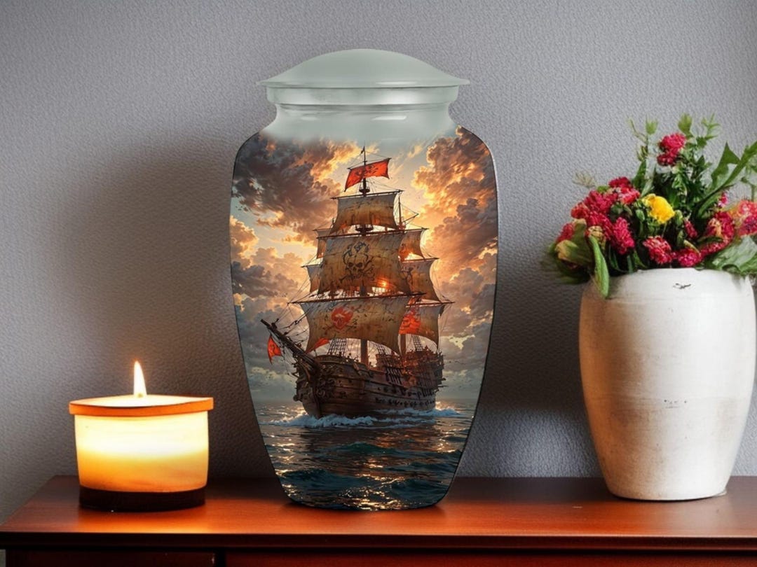 Pirate Ship Cremation Urn for Ashes – Ocean Sunset Memorial Urn ...