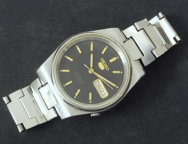 Vintage Seiko 5 Automatic Watch for Men Black Dial Case Size 36mm ...