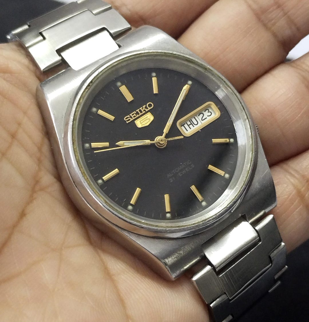 Vintage Seiko 5 Automatic Watch for Men Black Dial Case Size 36mm ...