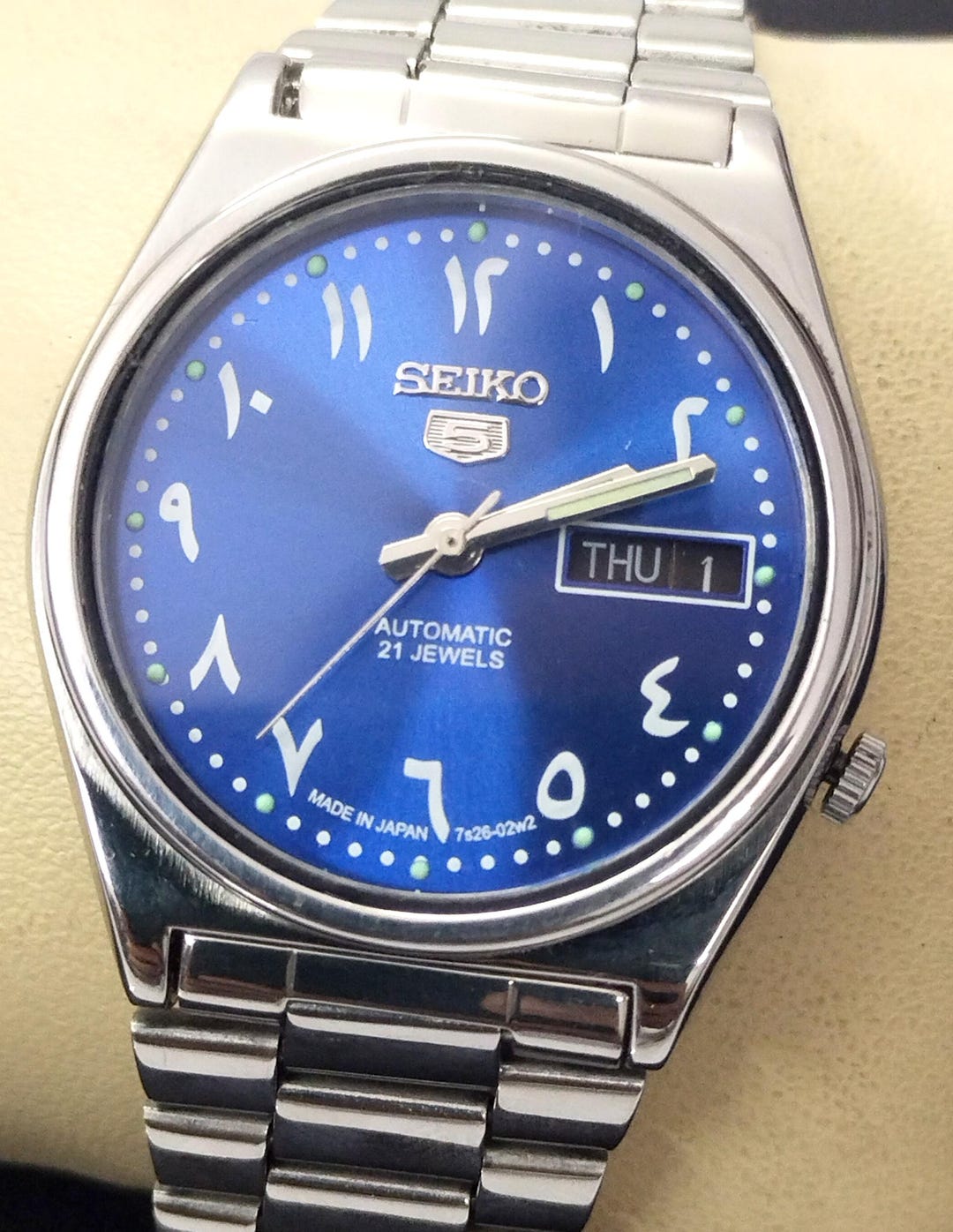 Vintage Seiko 5 Automatic Watch Arabic Blue Dial Case Size 35.2 Mm ...