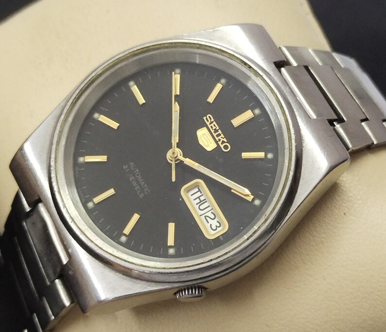 Vintage Seiko 5 Automatic Watch for Men Black Dial Case Size 36mm ...