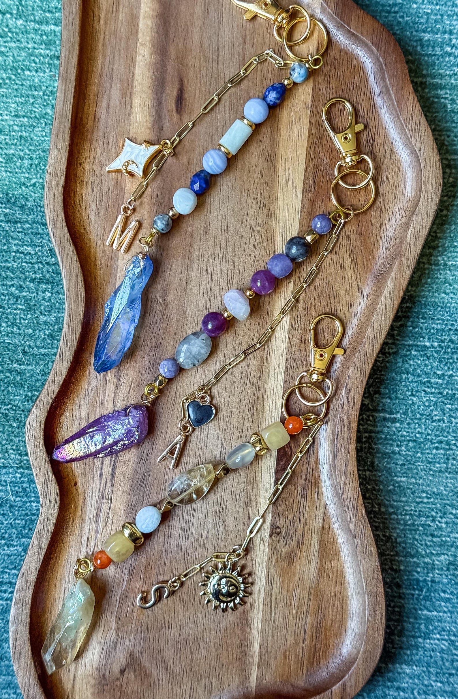 Purple Aura Quartz Bag Charm: Healing Crystals, Personalized Initial - Etsy