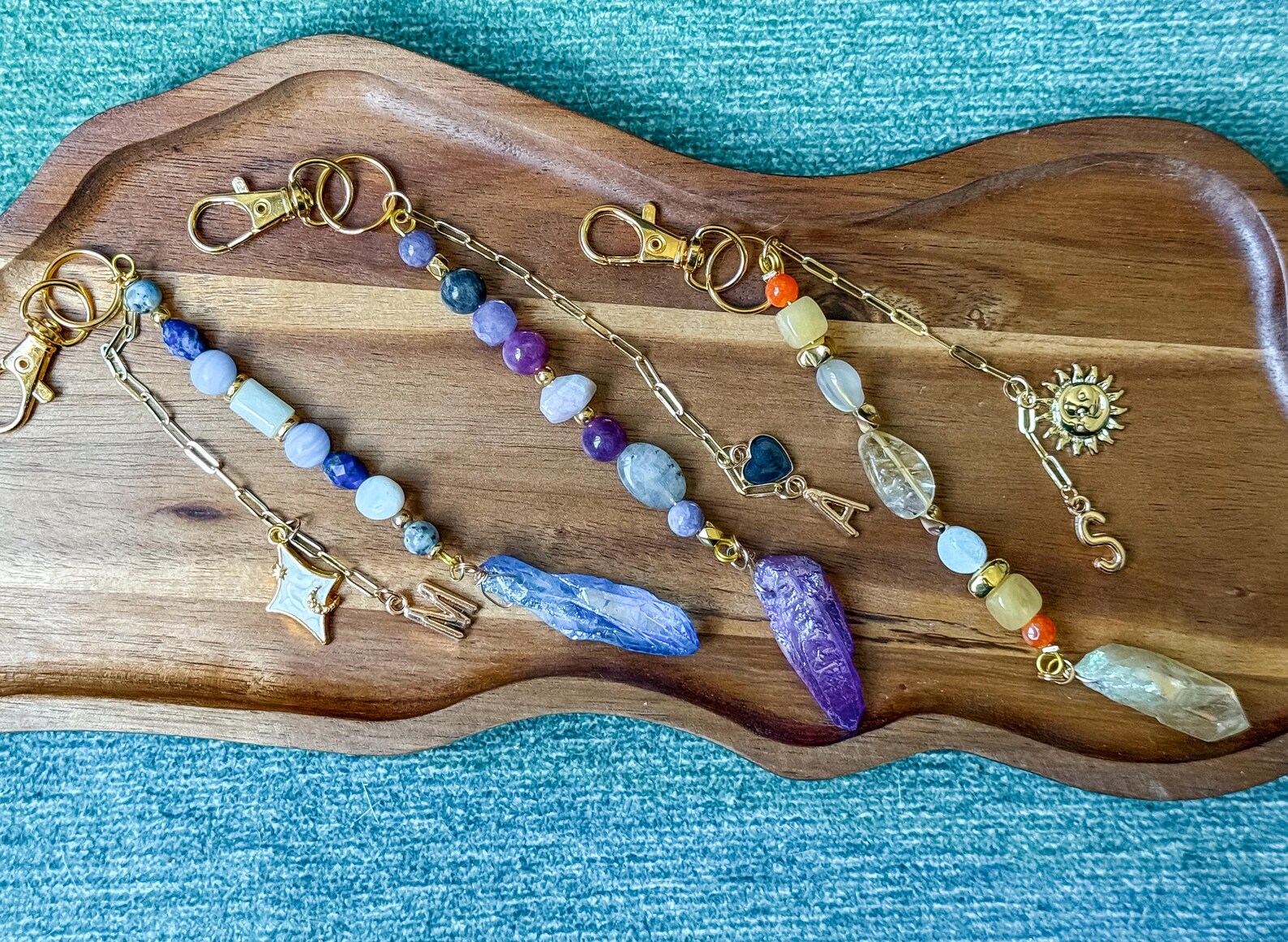 Purple Aura Quartz Bag Charm: Healing Crystals, Personalized Initial - Etsy