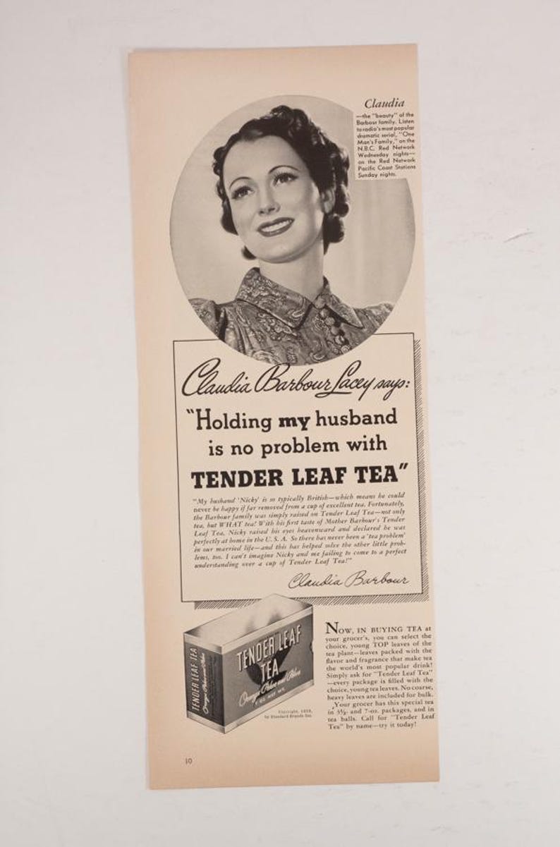 1939 Tender Leaf Tea - Original Vintage Print Ad - Etsy