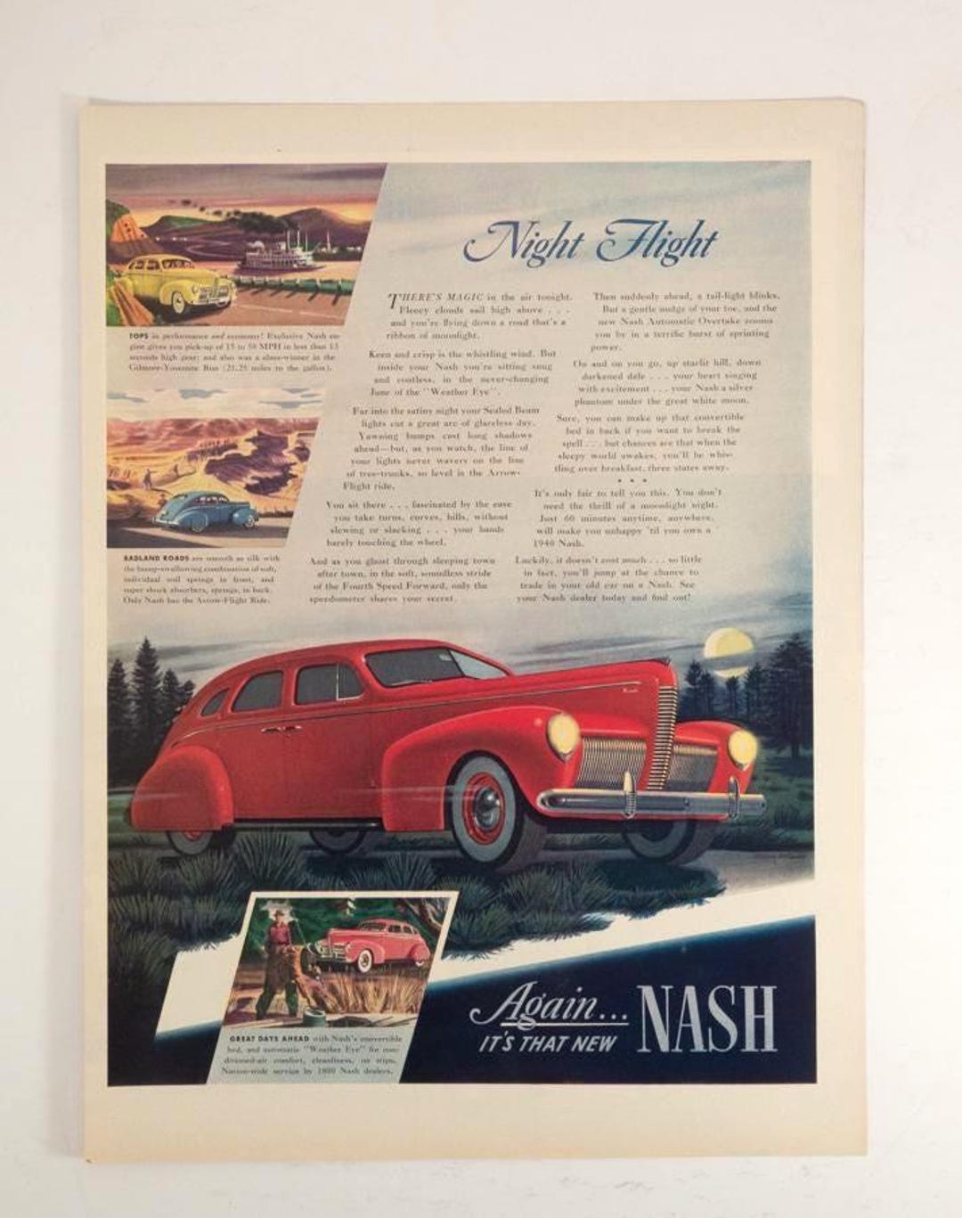 The 1940 NASH Automobile - 1939 Original Vintage Full Page Color Print ...