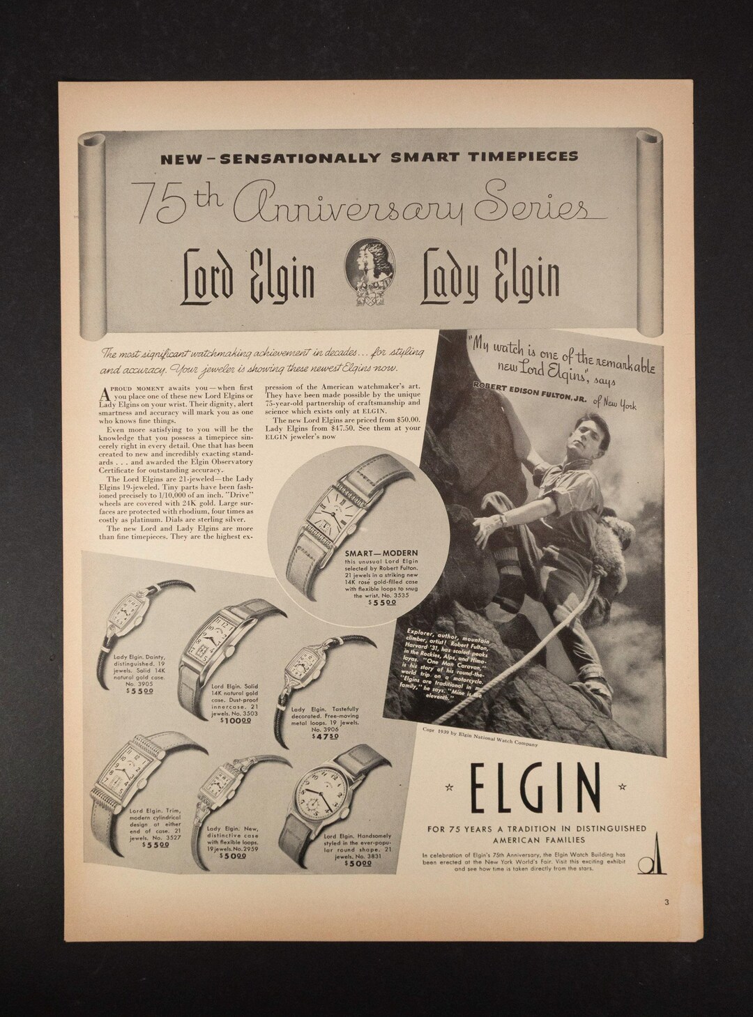 1939 - Elgin Watches - Original Vintage B&W Full Page Print Ad - Etsy