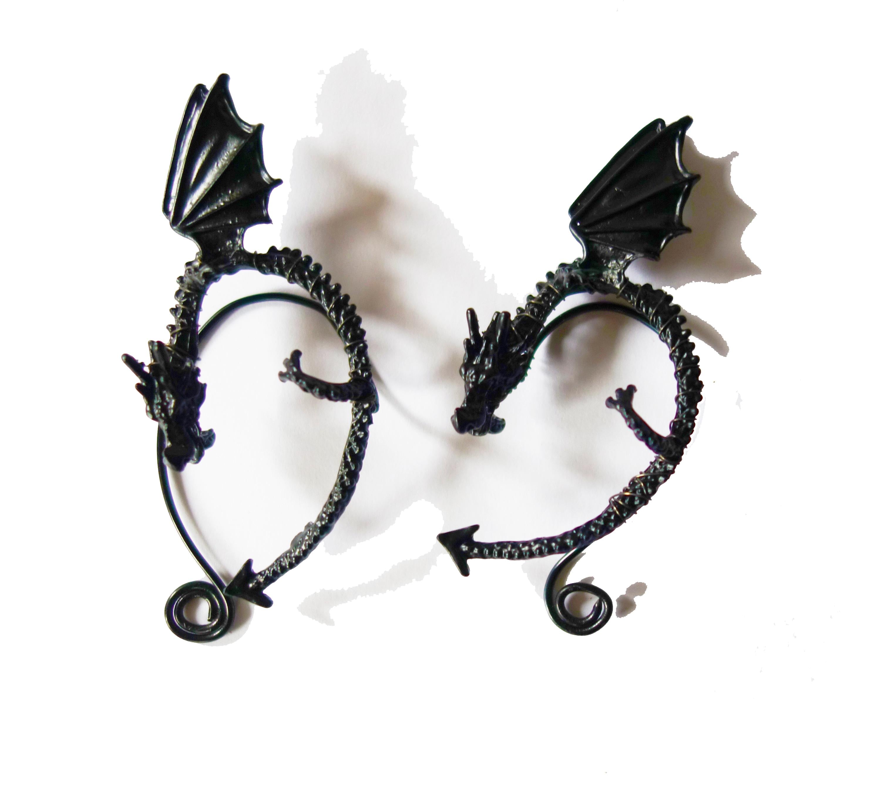 Black or Silver Dragon Elven Ear Cuff Earring, No Pierced Ear Needed - Etsy
