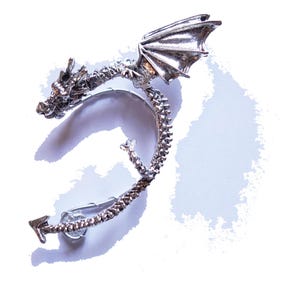 Black or Silver Dragon Elven Ear Cuff Earring, No Pierced Ear Needed - Etsy