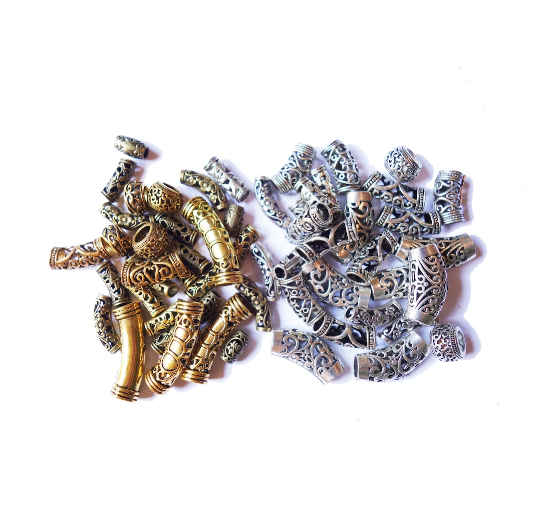 4/10 Dreadlock Beads Tube Braid Jewelry in Silver, Bronze & Gold - Etsy
