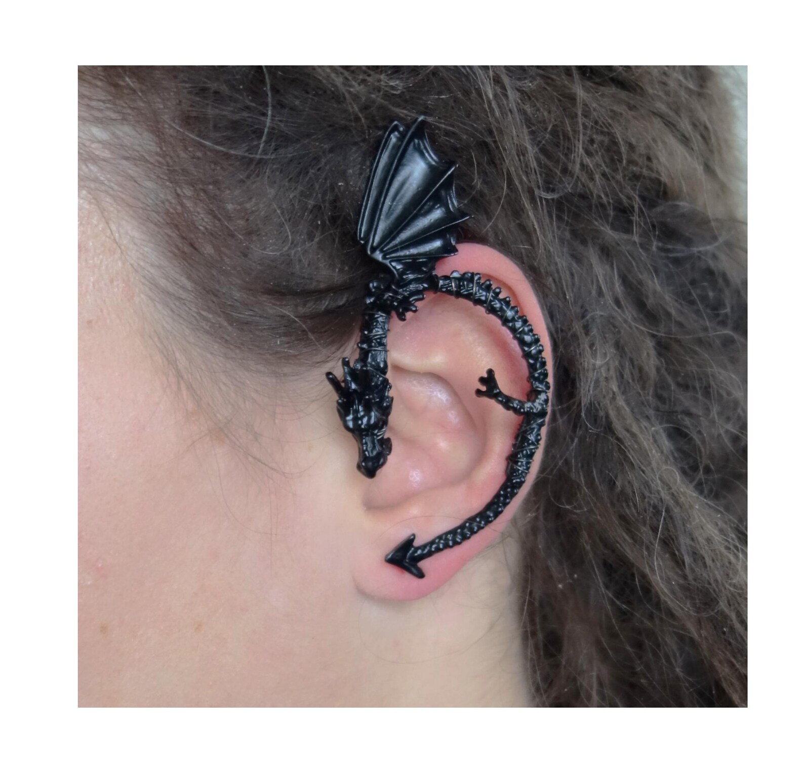 Black or Silver Dragon Elven Ear Cuff Earring, No Pierced Ear Needed - Etsy
