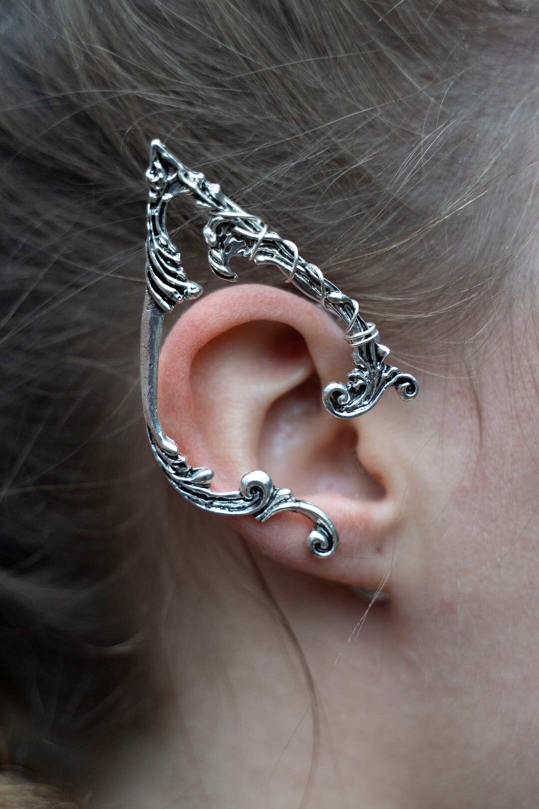 Pointed Fae Elven Ear Cuff, Woodland, Elfish in Silver , No Pierced Ear ...