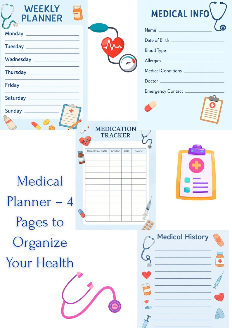 Medical Planner Printable – 4 Pages | Health Organizer | Medication ...