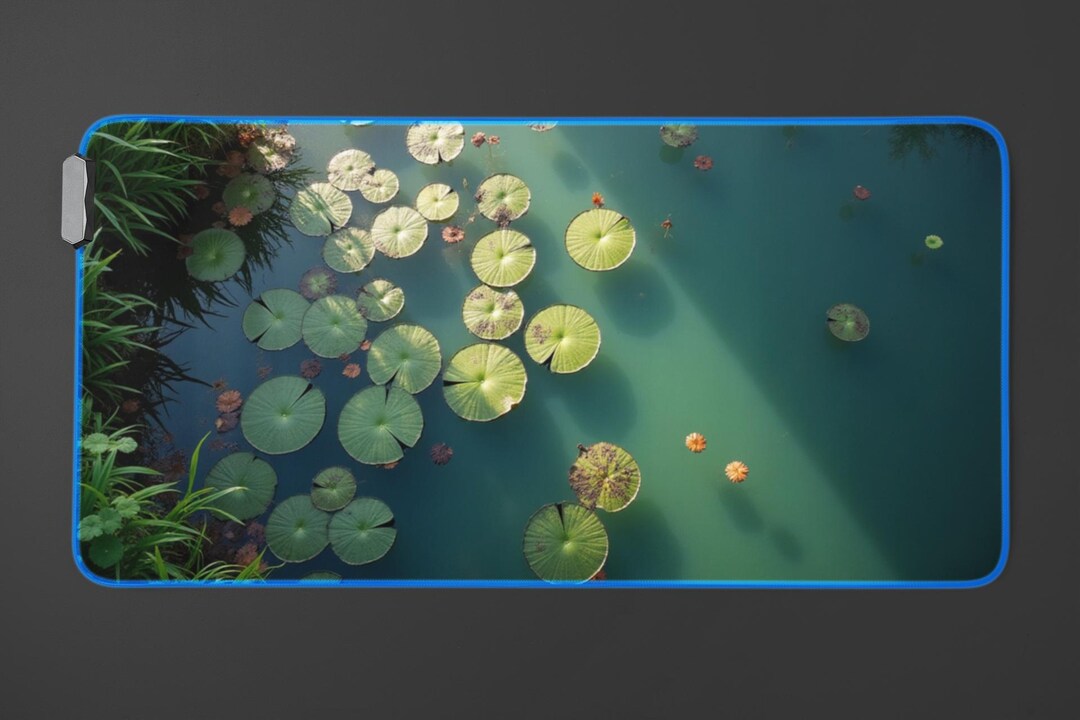 Lily Pad Pond Desk Mat, Serene Water Lily Desk Pad, Zen Nature Office ...