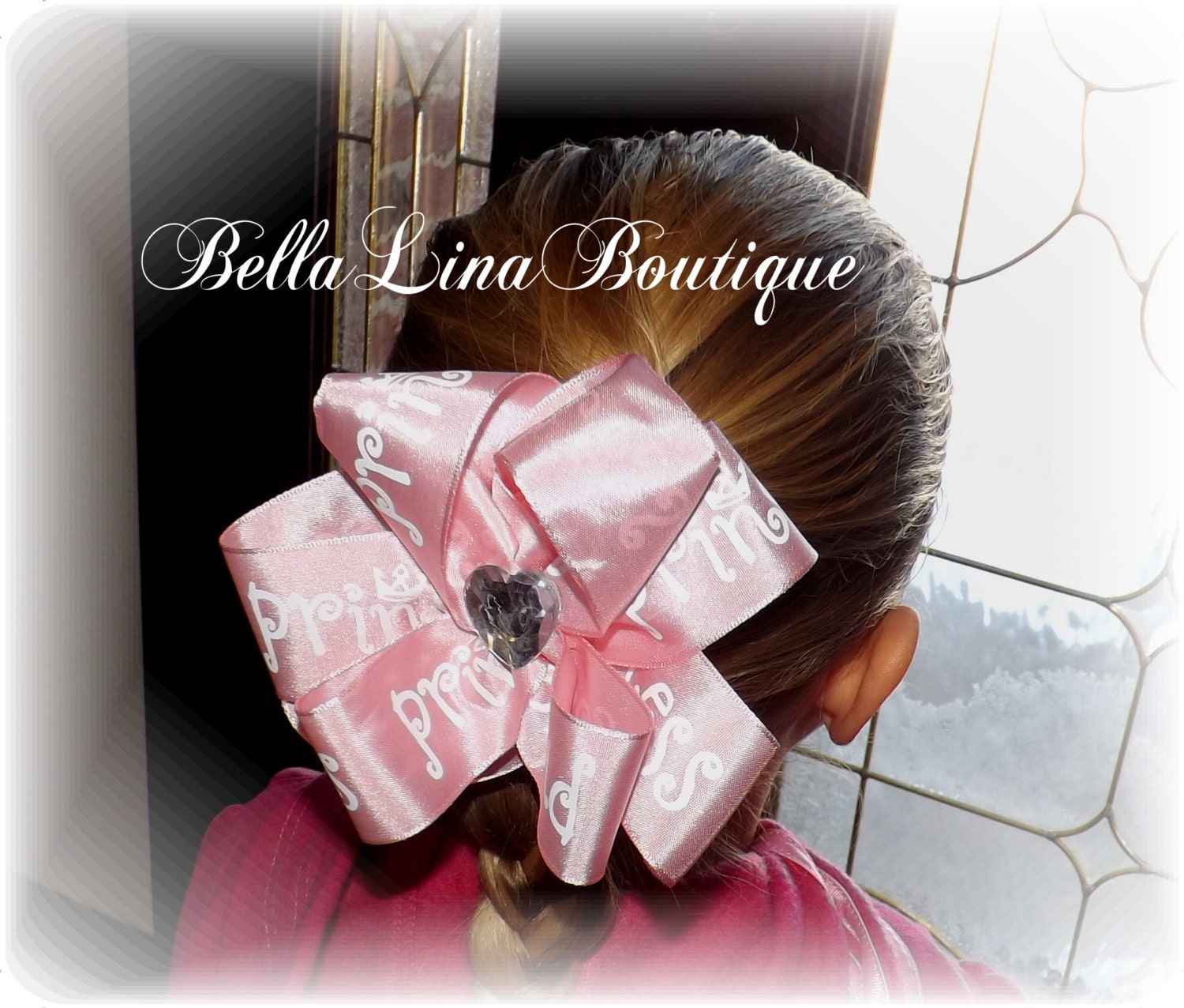 Girls Pink Stacked Princess Boutique Hair Bow Large 6 Inch Boutique Bow ...
