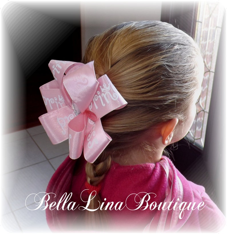 Girls Pink Stacked Princess Boutique Hair Bow Large 6 Inch Boutique Bow ...