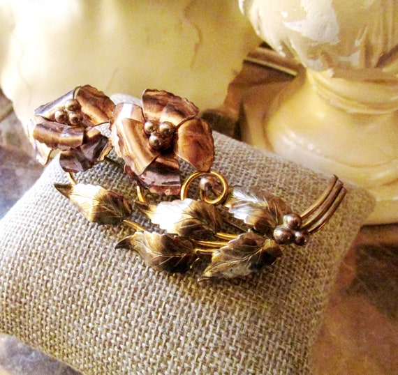 RALEIGH Gold Washed Sterling Brooch, Flower Spray Pin… - Gem