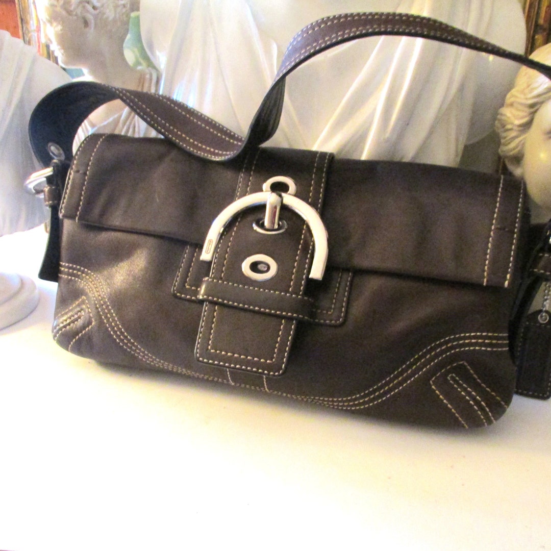 Vintage COACH Soho Brown Square Leather Mini Bag - Etsy