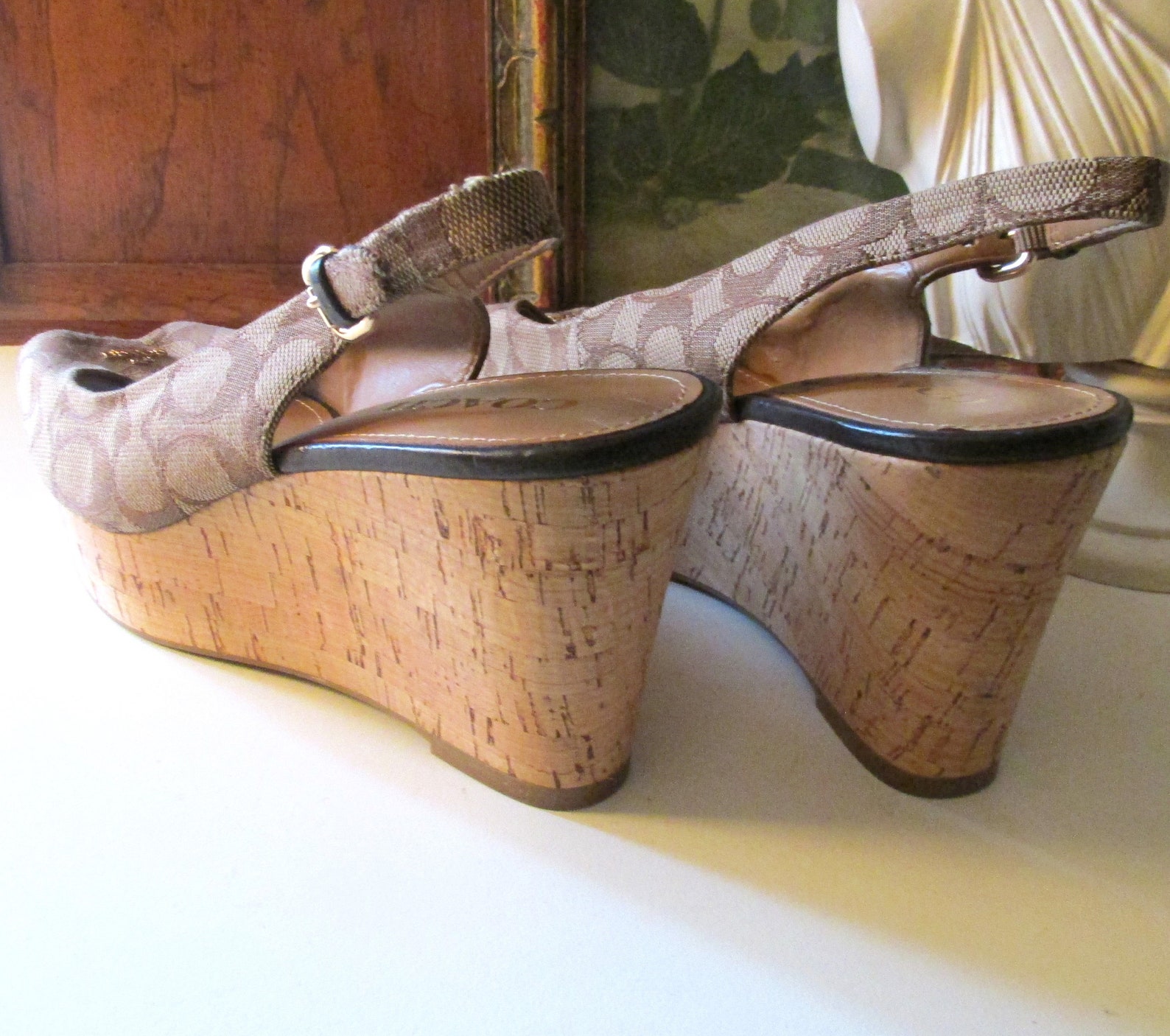 COACH Open Toe Logo Wedge Shoes, Size 9.5, Cork Heel - Etsy