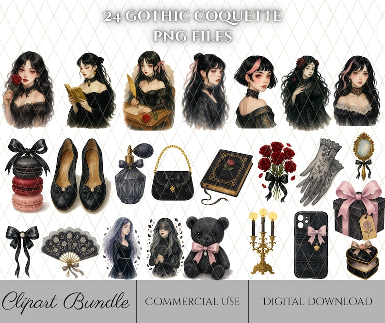 Gothic Coquette Clipart Bundle: Dark Romance PNG (digital Download) - Etsy