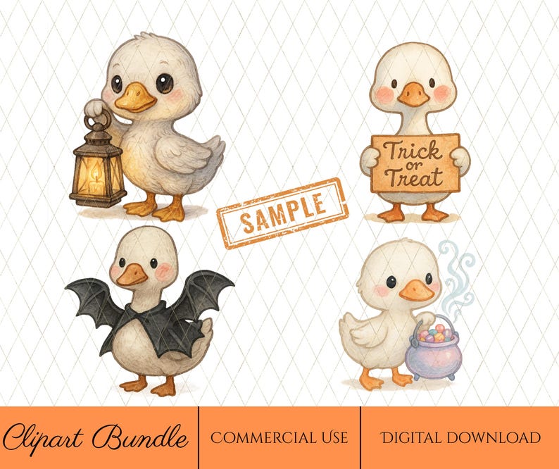 Cute Halloween Goose Clipart Bundle | Fall Animal PNG, Pumpkin Trick or ...