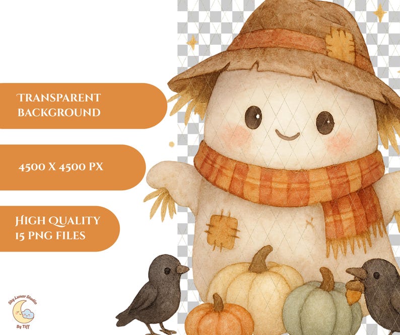 Halloween Autumn Ghost Clipart Bundle | Cute Fall PNG, Kawaii Ghosts ...