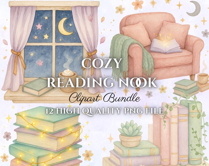Cottagecore Bookish Clipart Set, Cozy Garden Tea Books PNG, Cute ...
