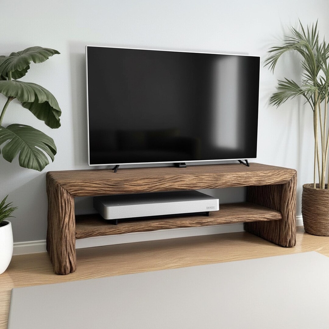 Solid Wood Monitor Stand Mid Century Handmade Sculpture Live Edge Wood ...