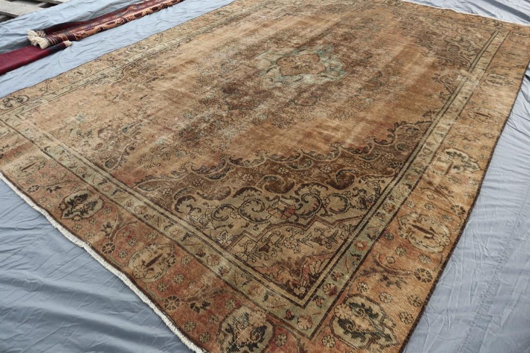 1940s Authentic Turkmen Rug 12x9 Ft. – Tribal Terracotta Beige Large ...