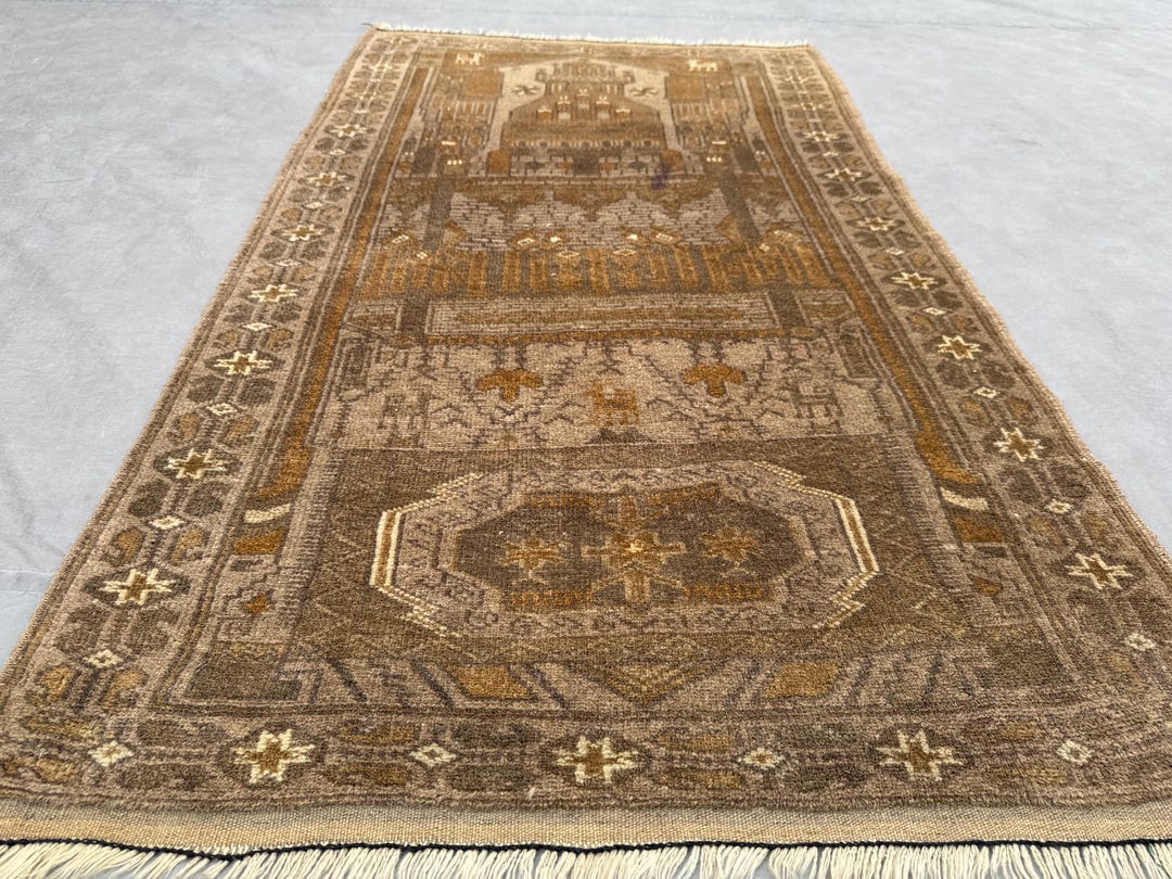 2'10x4'10 Vintage Afghan Baluchi Prayer Rug Terracotta Brown Camel ...