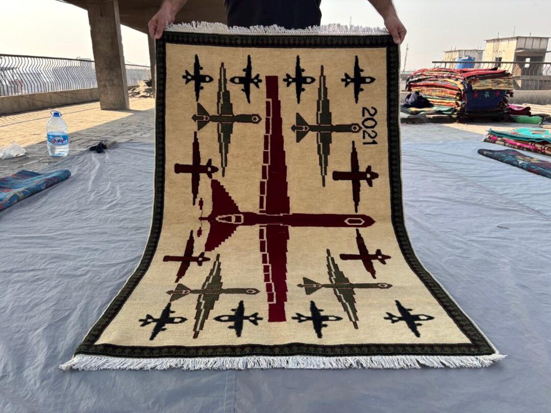3x5 Modern Afghan War Hand Knotted Pictorial Airplane Jet Bomber Design ...