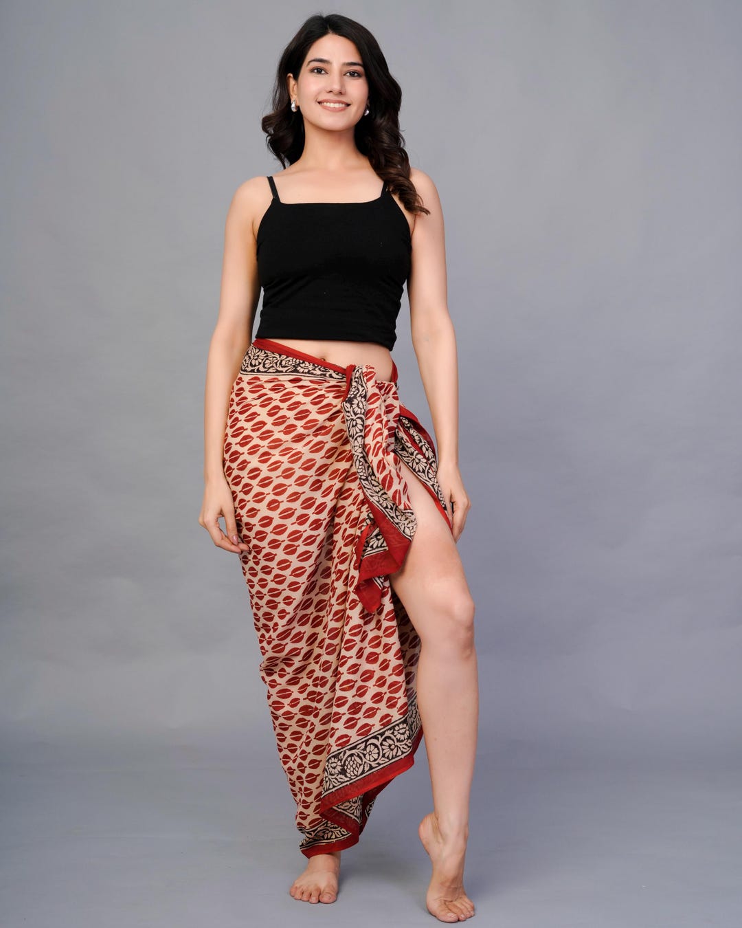 Hand Block Print Cotton Sarong | Red Floral Beach Cover-up - Etsy