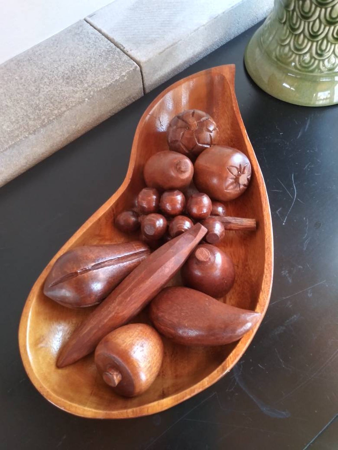 Mid Century Modern Wood Fruit Bowl Centerpiece Wooden Fruit With Curved ...