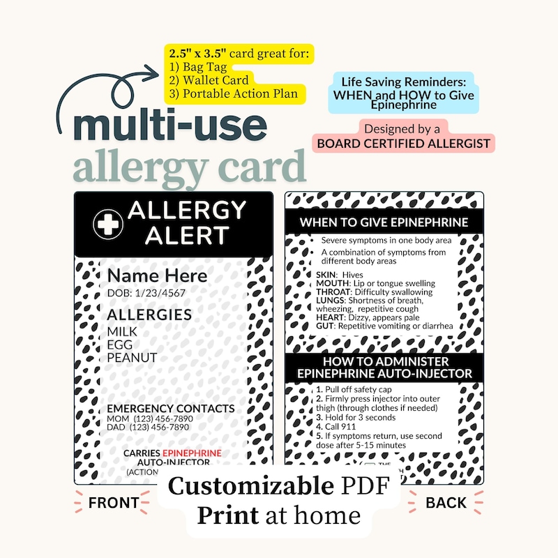 Allergy Plan Card - Etsy