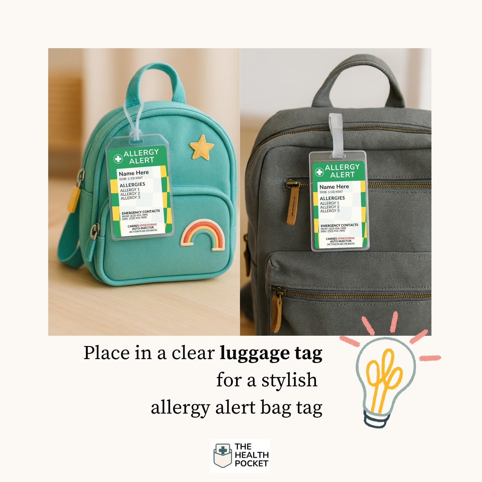 Editable Allergy Alert Card for Kids: Emergency Epinephrine Info ...