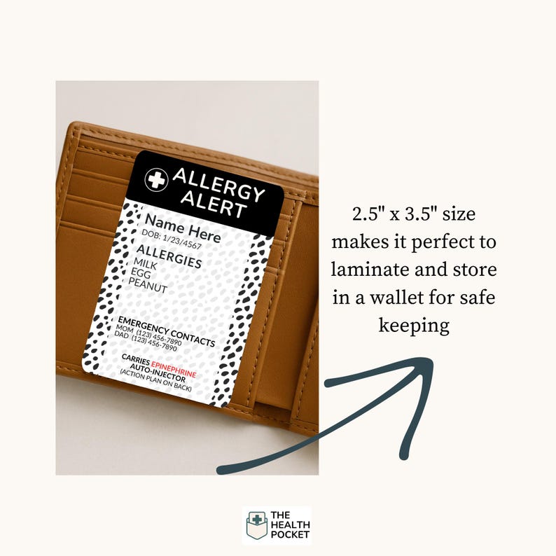 Custom Food Allergy Alert Card – Printable, Wallet-sized Emergency Plan ...