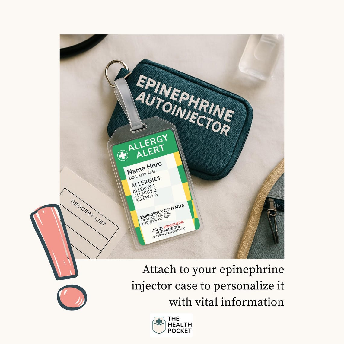 Editable Allergy Alert Card for Kids: Emergency Epinephrine Info ...