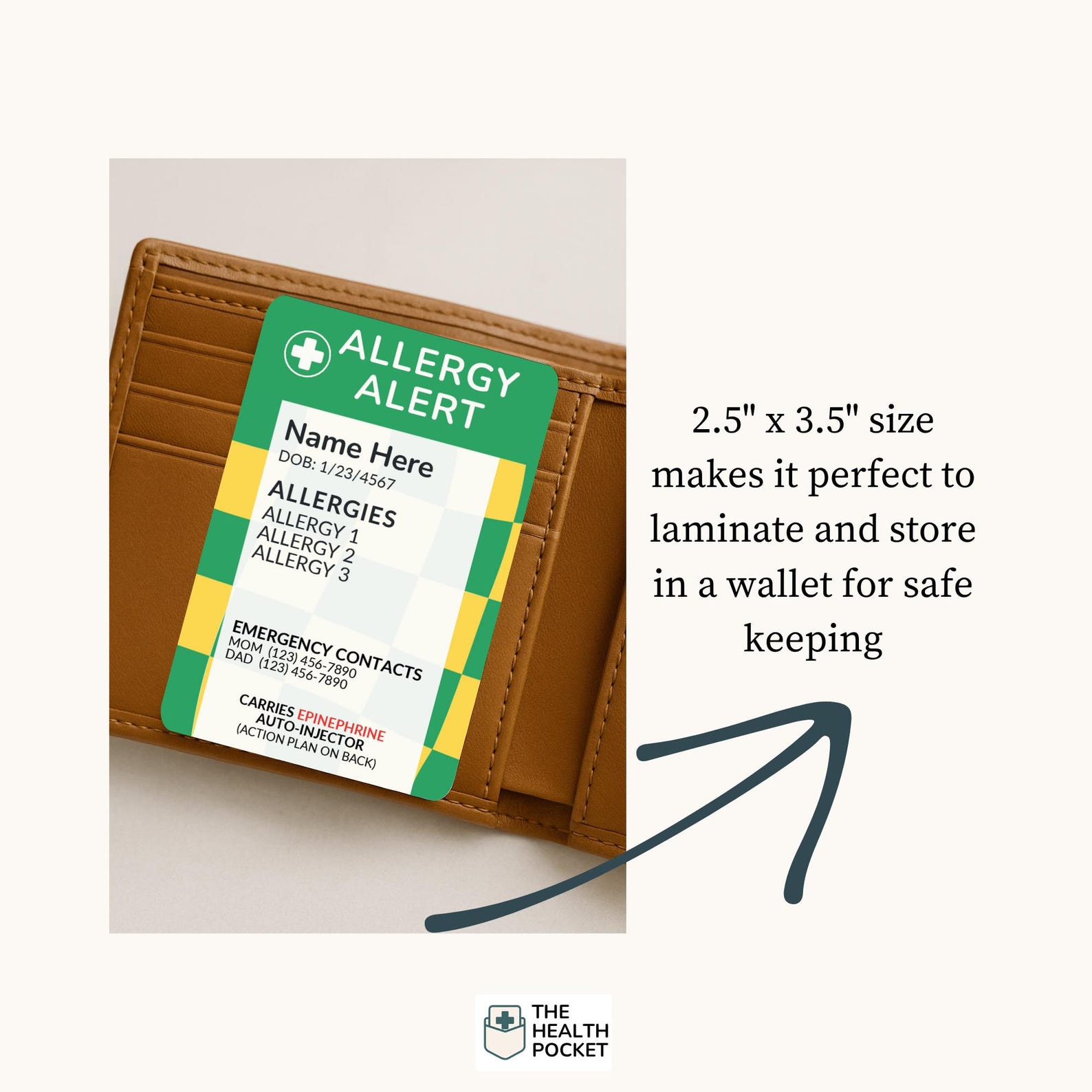 Editable Allergy Alert Card for Kids: Emergency Epinephrine Info ...