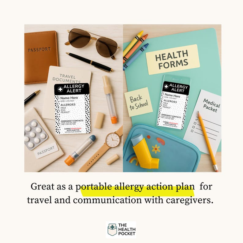 Custom Food Allergy Alert Card – Printable, Wallet-sized Emergency Plan ...
