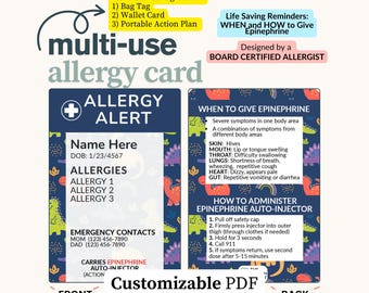 Custom Food Allergy Alert Card – Printable, Wallet-sized Emergency Plan ...