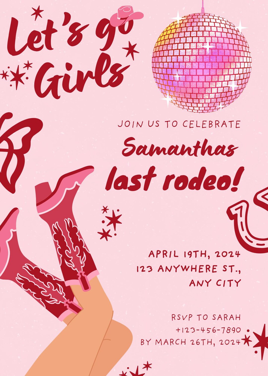 Pink and Red Illustrated Rodeo Invitation, Hens Party - Etsy