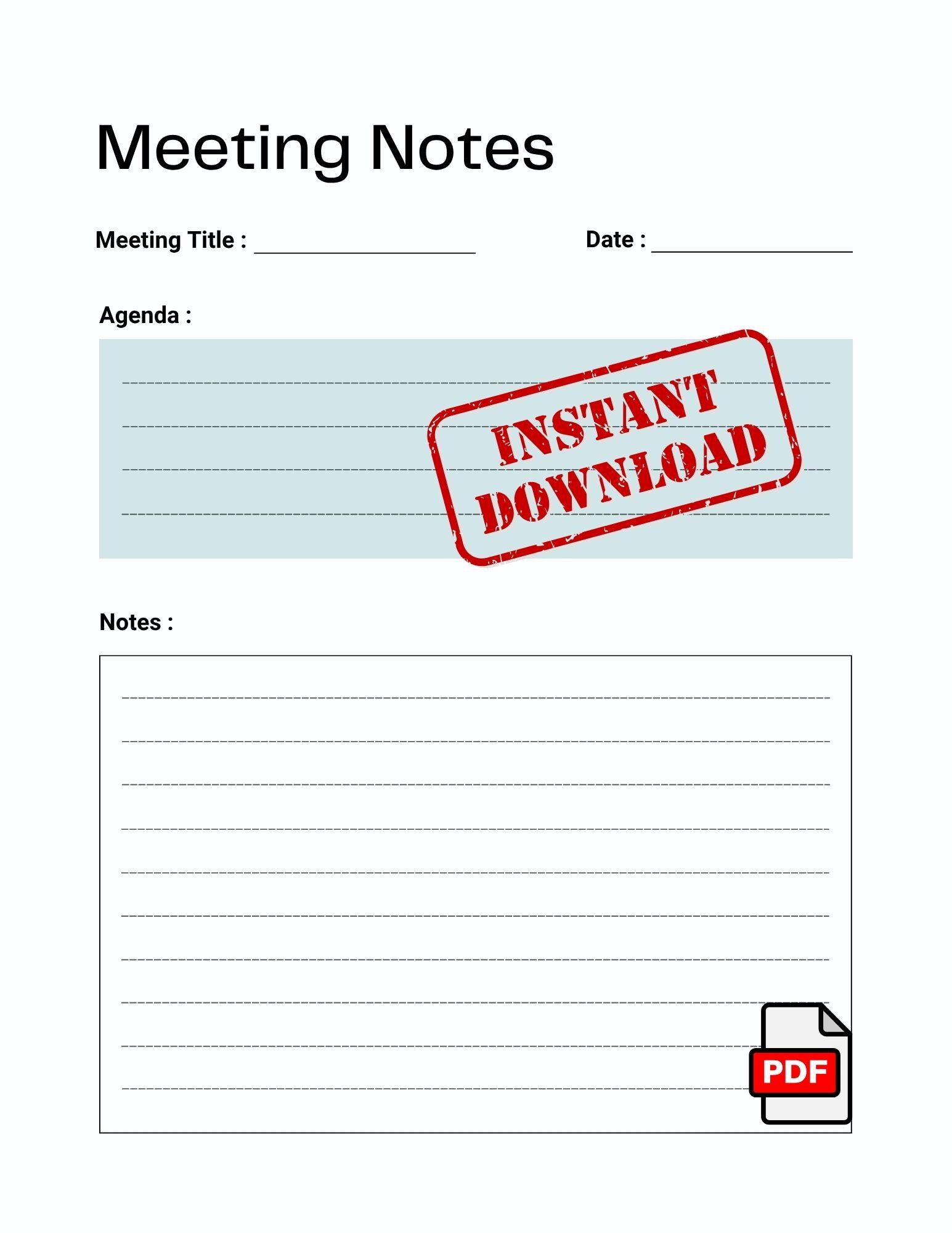 Editable Meeting Notes Template, Printable Work Organizer (PDF & Canva ...