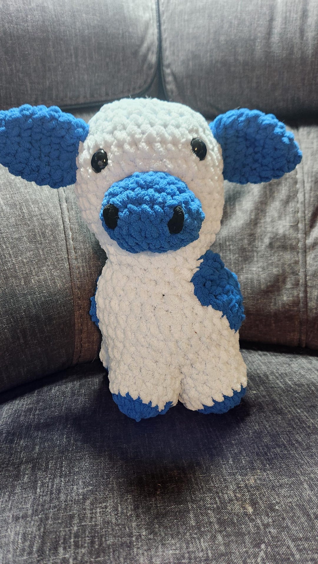 Handmade Blue Crochet Cow Plush – Soft Amigurumi Cow Toy, Chenille ...