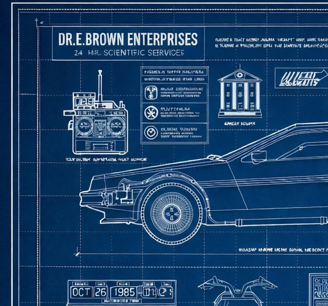 Delorean Time Machine Blueprint Poster, Retro Sci-fi Car & Train Art ...